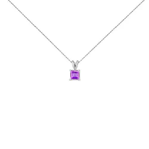 HAUS OF BRILLIANCE 14k Gold Gemstone Solitaire Pendant Necklace - Purple Amethyst | White